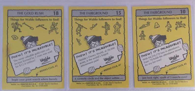 Where's Waldo, Trading Cards, First Edition, 1991, 7 Cards, by Mattel ...