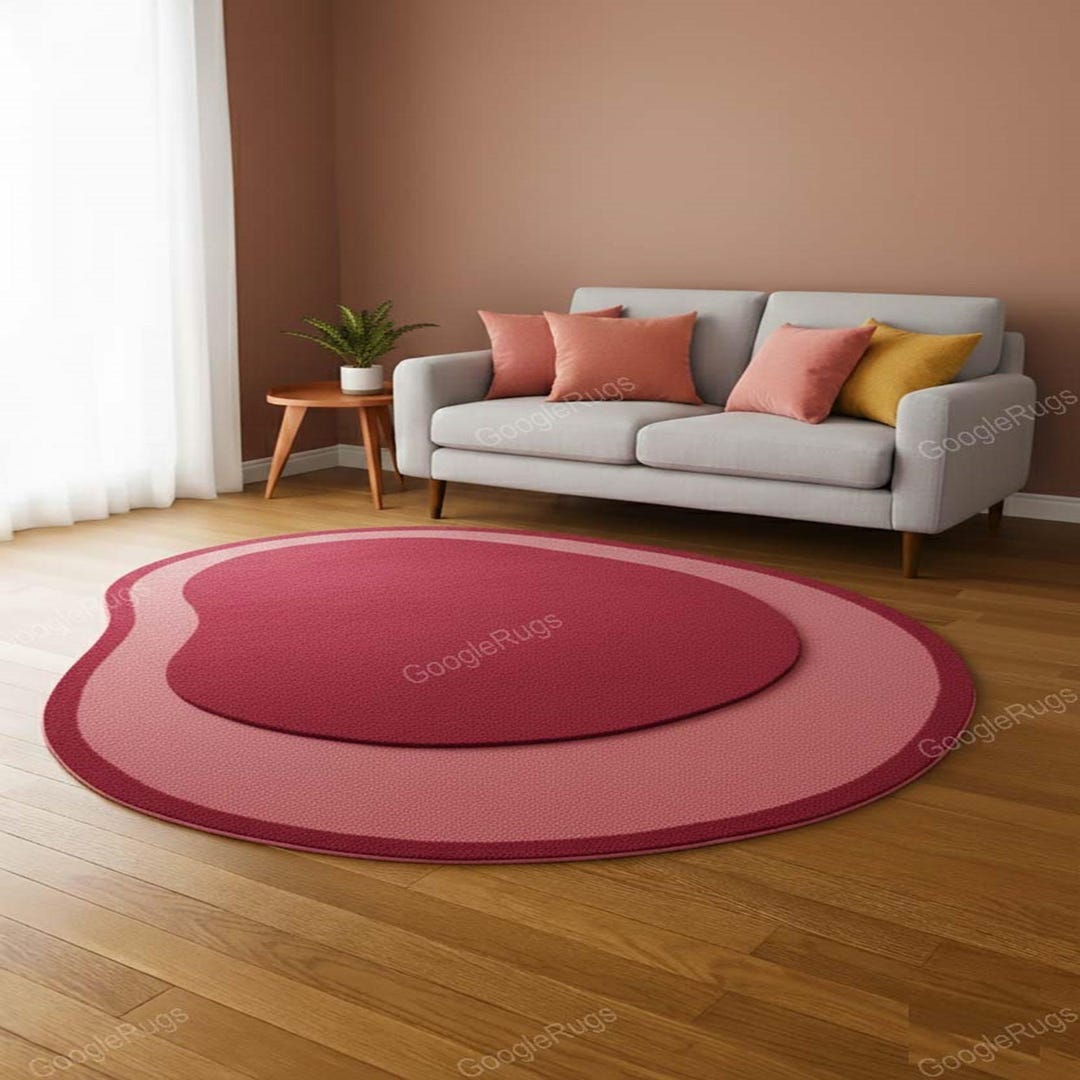 Pink Red Blob Shaped Modern Abstract Area Rug Hand Tufted Round Carpet ...