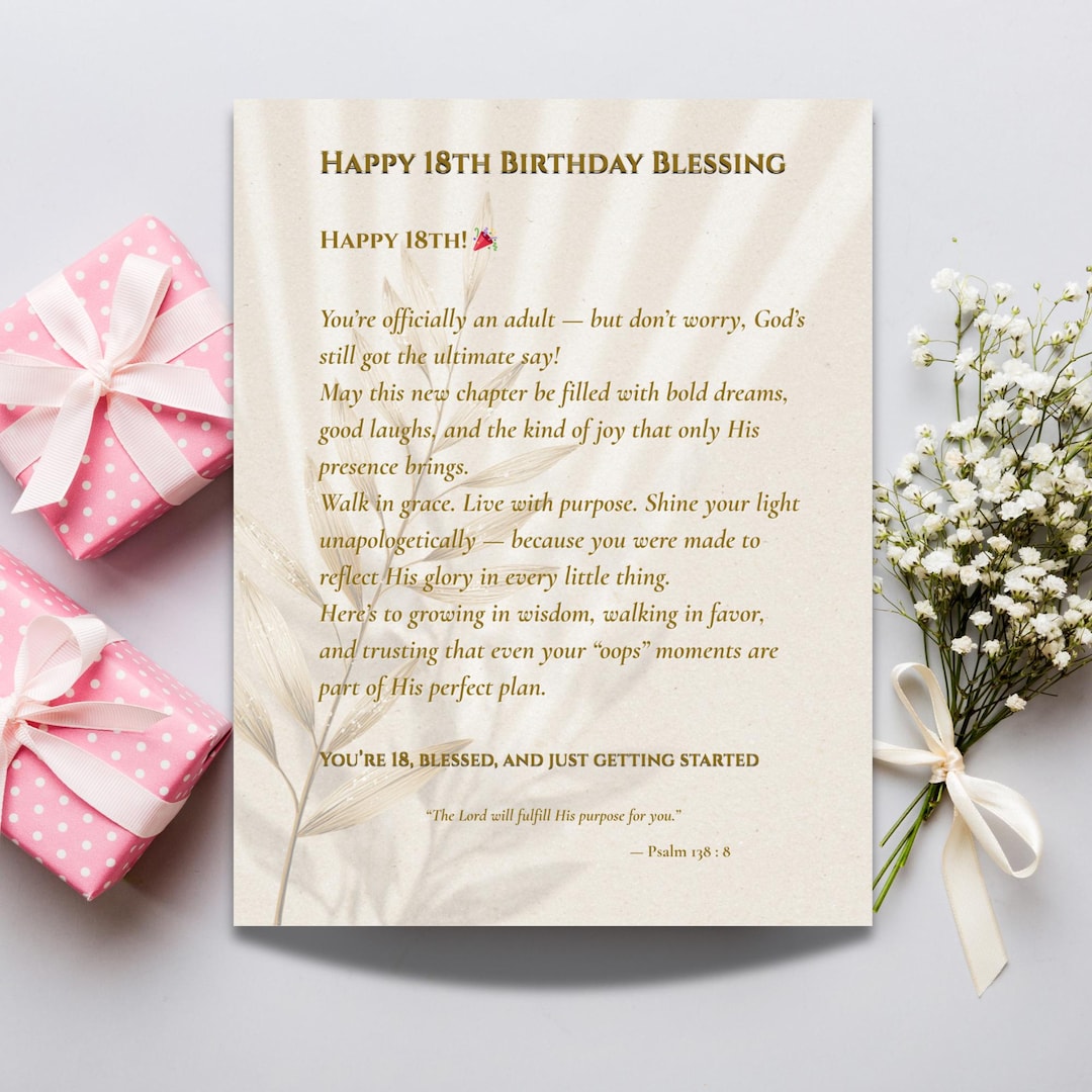 Christian 18th Birthday Blessing Card | Faith-filled Printable Digital ...
