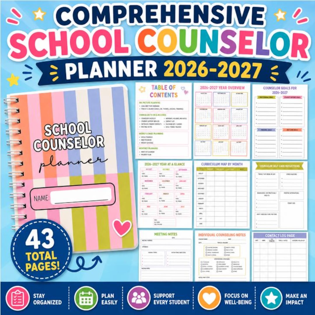 School Counselor Planner 2026–2027 | Printable & Digital | Counseling ...