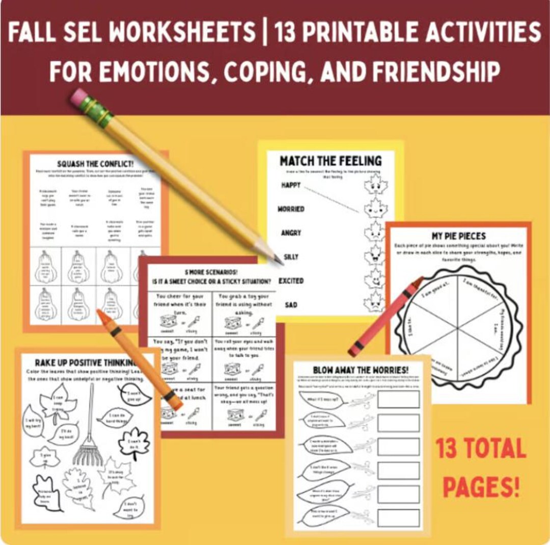 Fall SEL Worksheets | Social Emotional Learning Activities | Counseling ...
