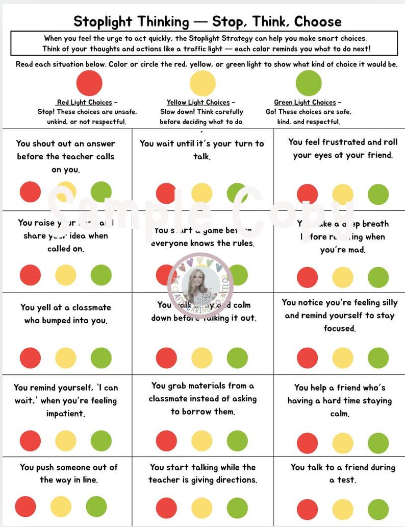 Impulse Control & Self-control SEL Packet | Stoplight Thinking Strategy ...