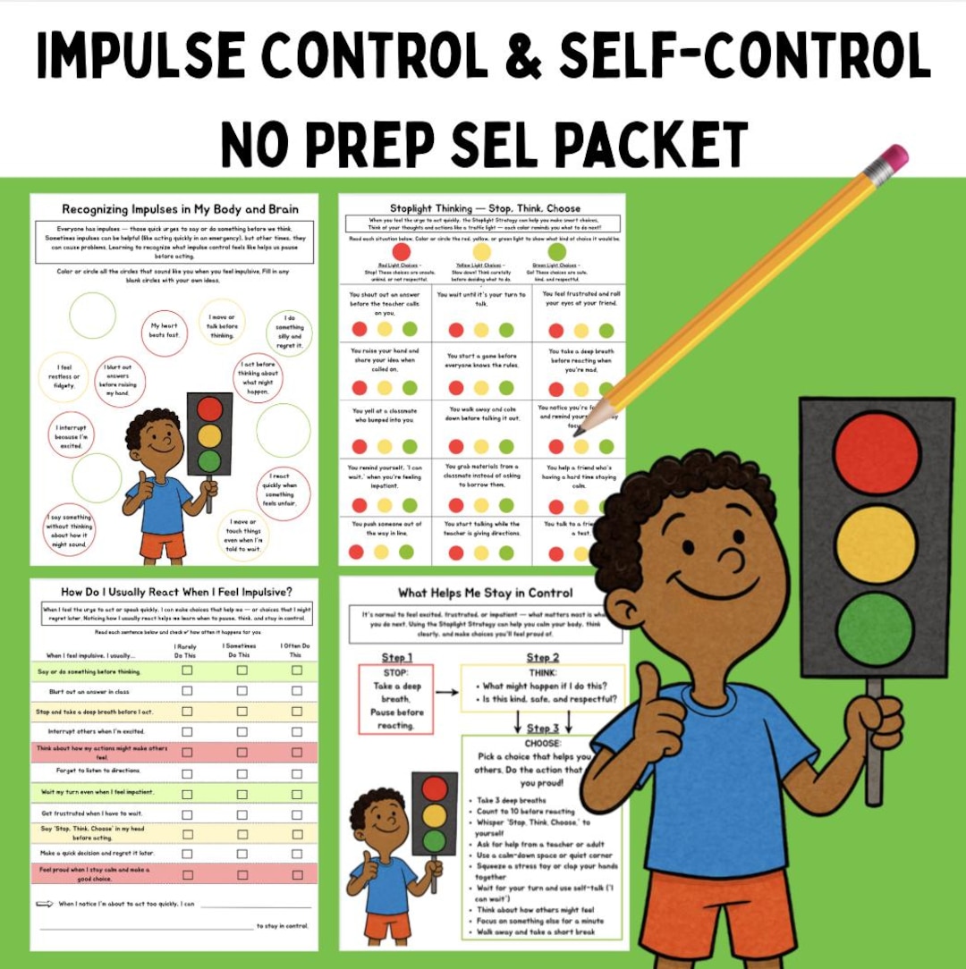 Impulse Control & Self-control SEL Packet | Stoplight Thinking Strategy ...