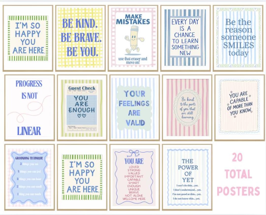 Counseling Poster Set 20 Coastal-inspired Growth Mindset and ...