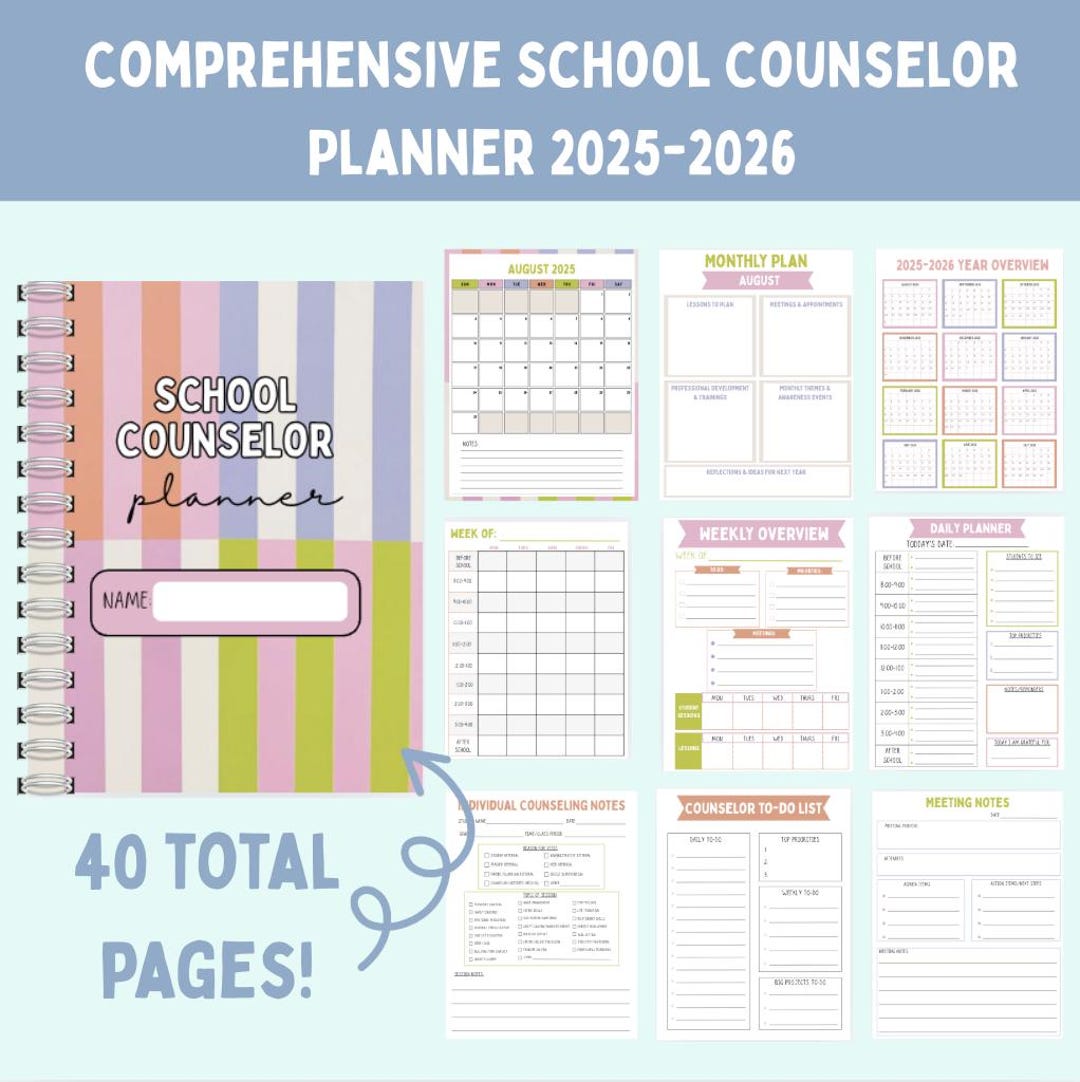 School Counselor Planner 2025-2026 Printable PDF Daily Weekly Monthly ...