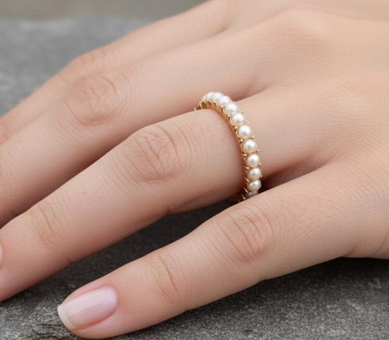 Natural Freshwater Pearl Eternity Band \ Gemstone Ring \ Channel ...