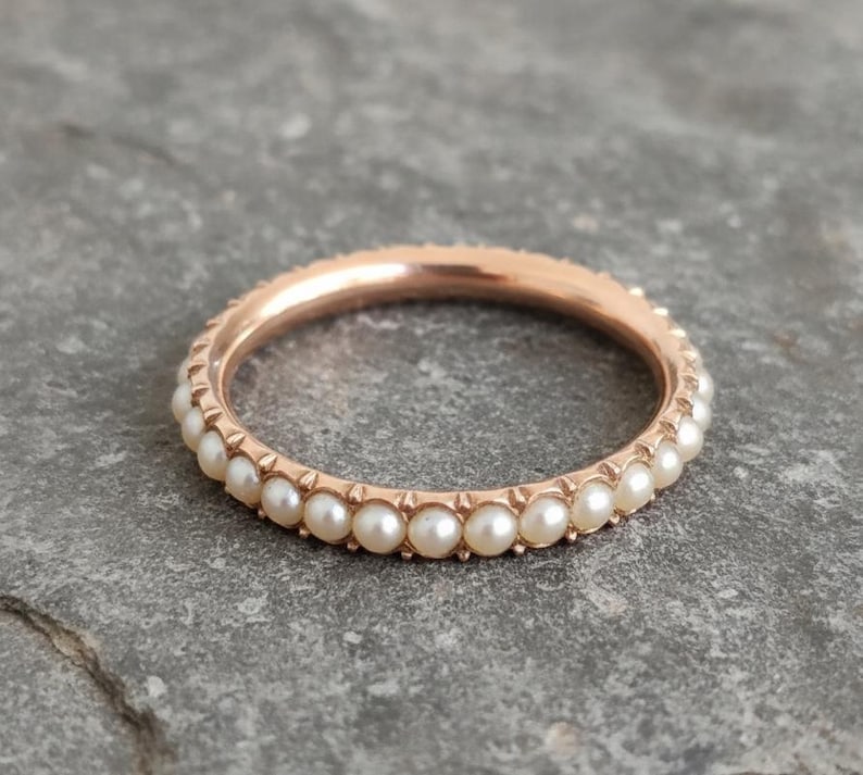 Natural Freshwater Pearl Eternity Band \ Gemstone Ring \ Channel ...