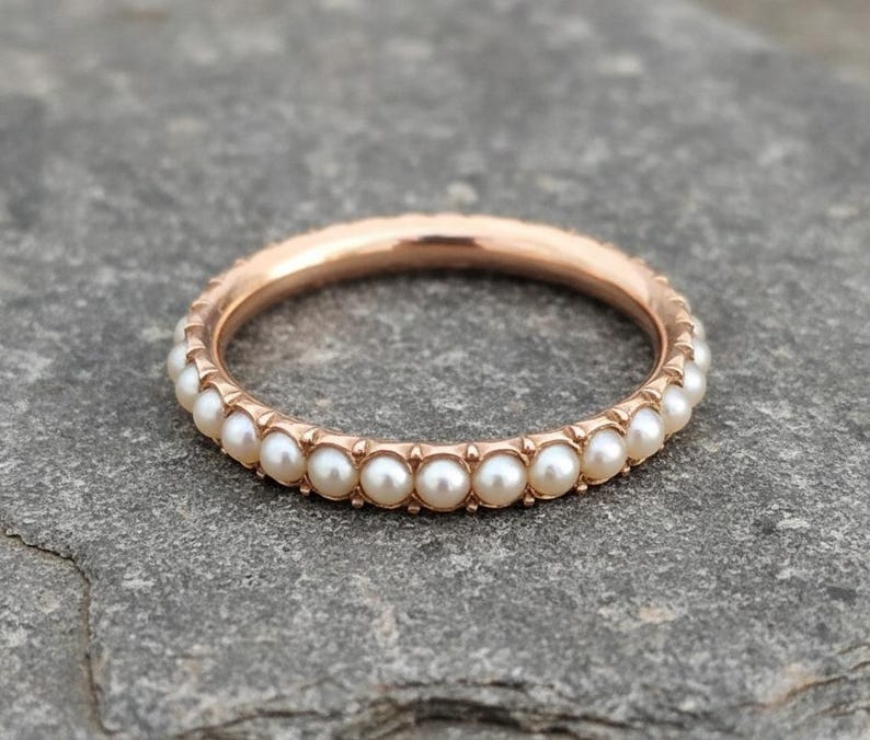 Natural Freshwater Pearl Eternity Band \ Gemstone Ring \ Channel ...