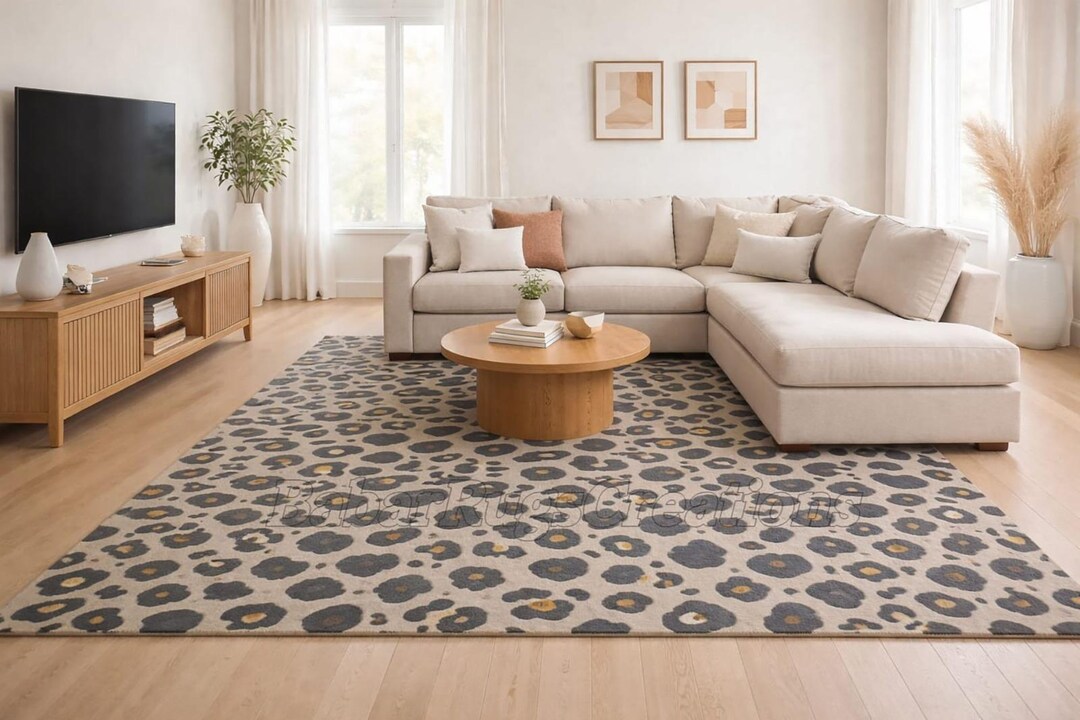 Hand Tufted Leopard Print Area Rug Neutral Modern Animal Pattern Carpet ...