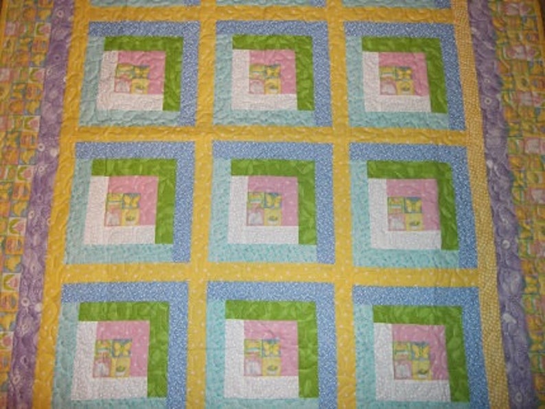 Touch of Spring Log Cabin Patchwork Quilt - Etsy