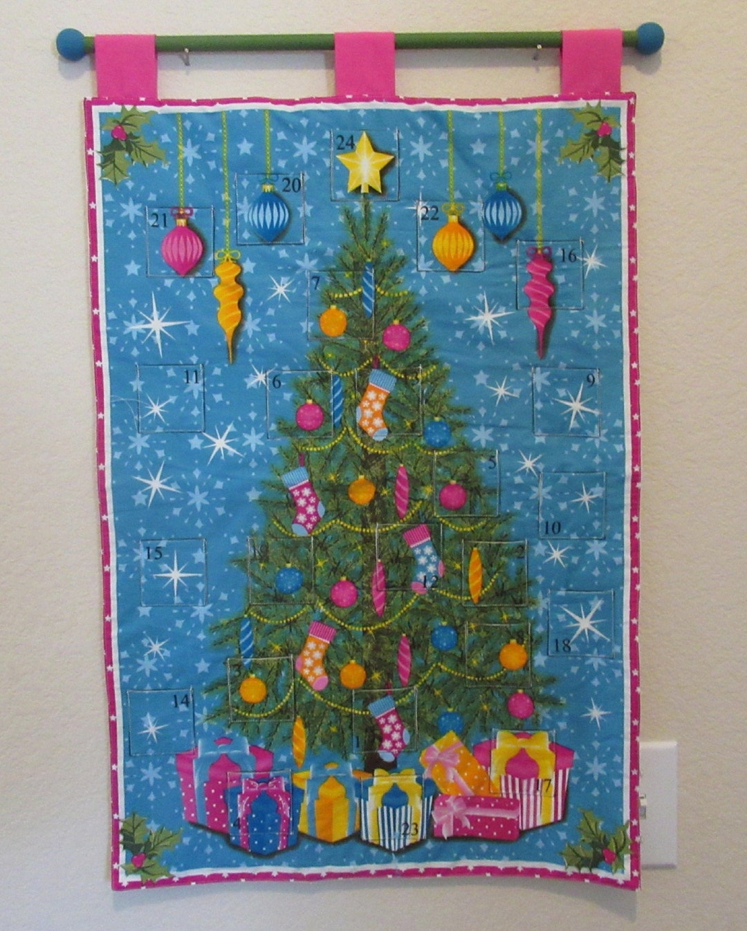 Christmas Advent Calendar #117, W/painted Rod, Ready to Hang ...