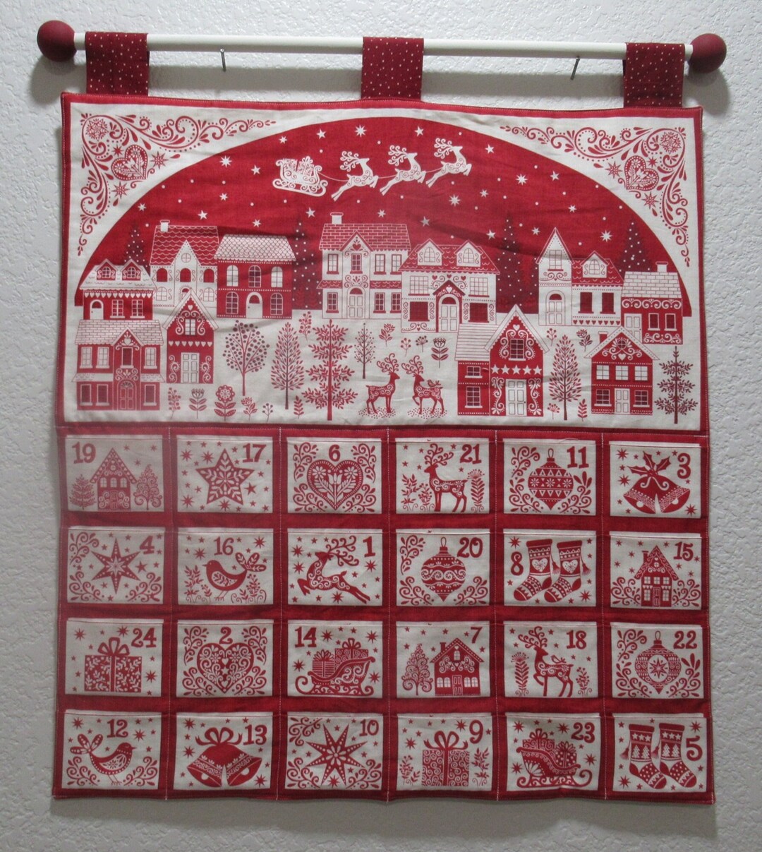 Christmas Advent Calendar #178, W/painted Rod, Ready to Hang - Scandi ...