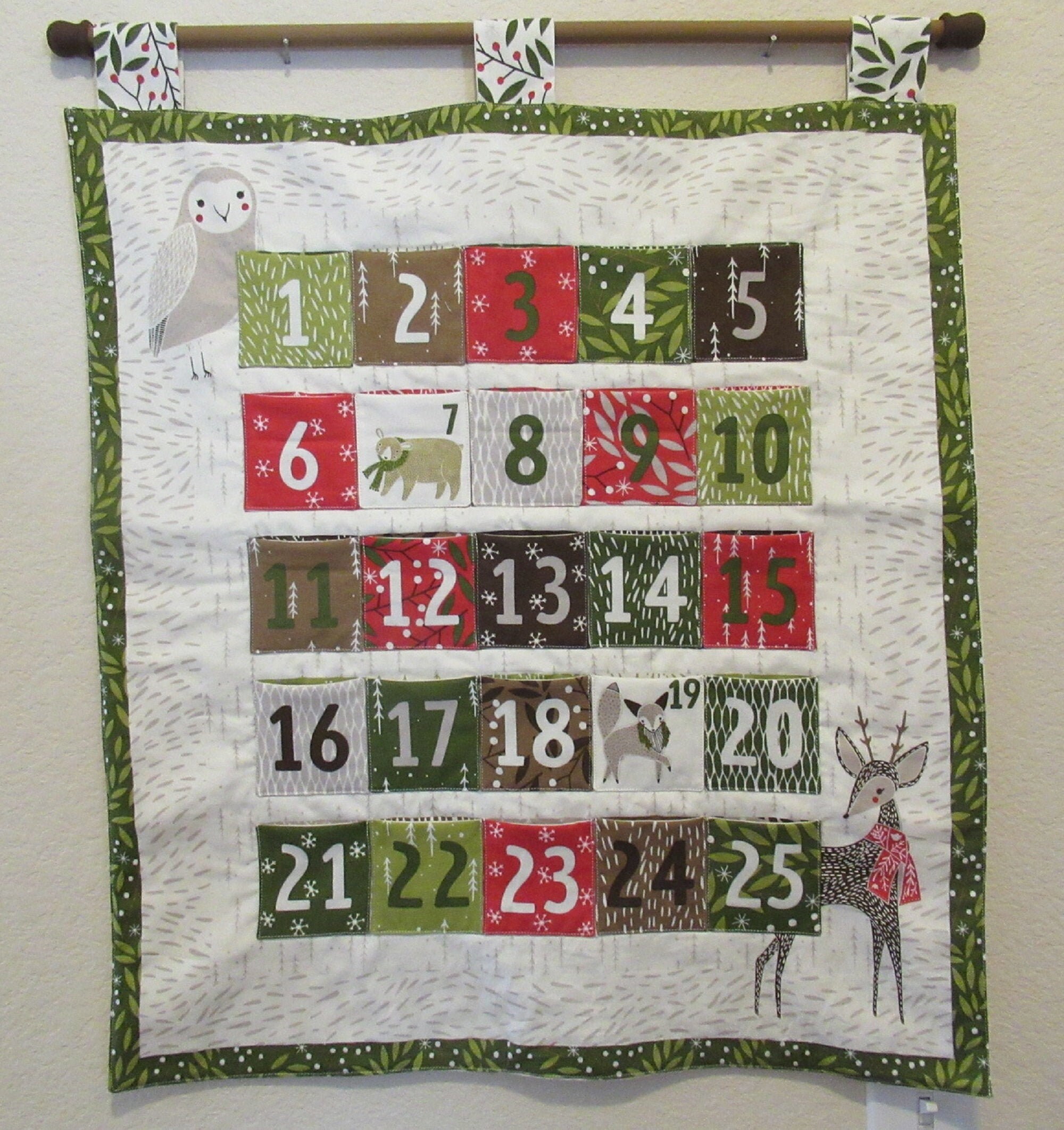 Christmas Advent Calendar 135, W/painted Rod, Ready to Hang A Woodland ...