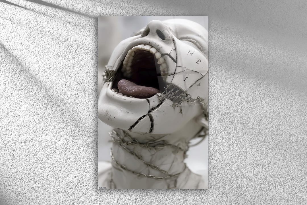 Surreal Ceramic Face Sculpture Wall Art on Tempered Glass | Broken ...