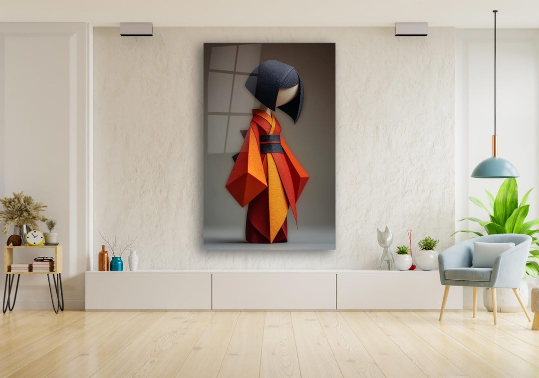 Japanese Origami Girl in Kimono Wall Art – Minimalist Asian Lady Decor ...