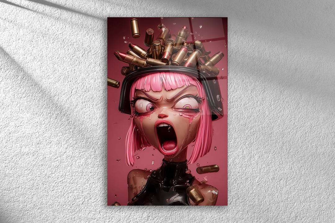 Lipstick & Bullets Wall Art– Angry Cyber Diva Portrait | Digital Punk ...