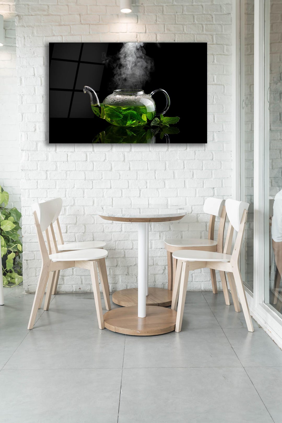 Herbal Tea Wall Art on Tempered Glass – Green Tea Kitchen Wall Decor ...