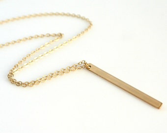 Skinny Vertical Bar Layering Necklace Gold or Silver Long | Etsy