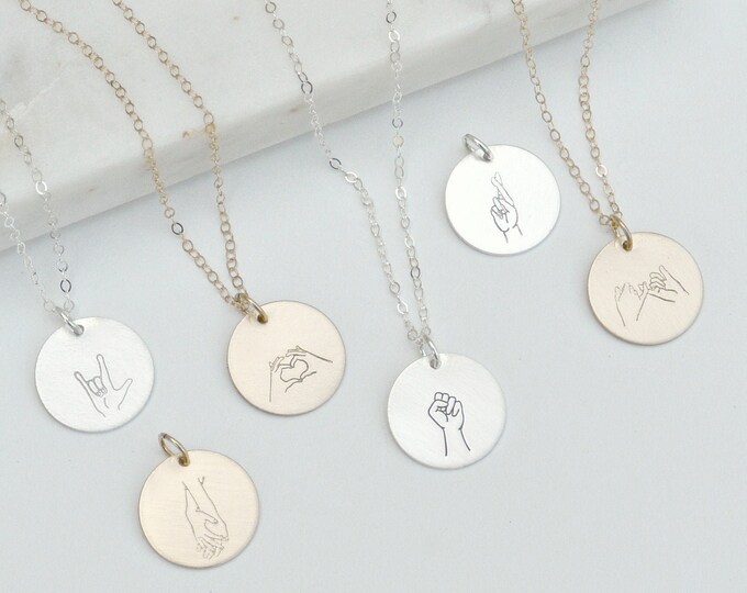 Hand Gesture Necklace, Sign Language ASL, Gift Ideas for Girls, Pinky ...