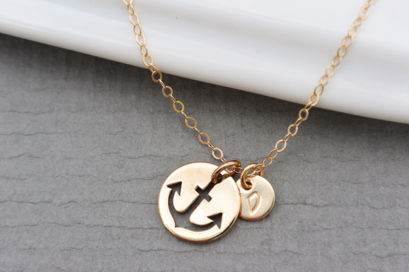 Personalized GOLD Anchor Necklace Monogrammed Initial Charm - Etsy