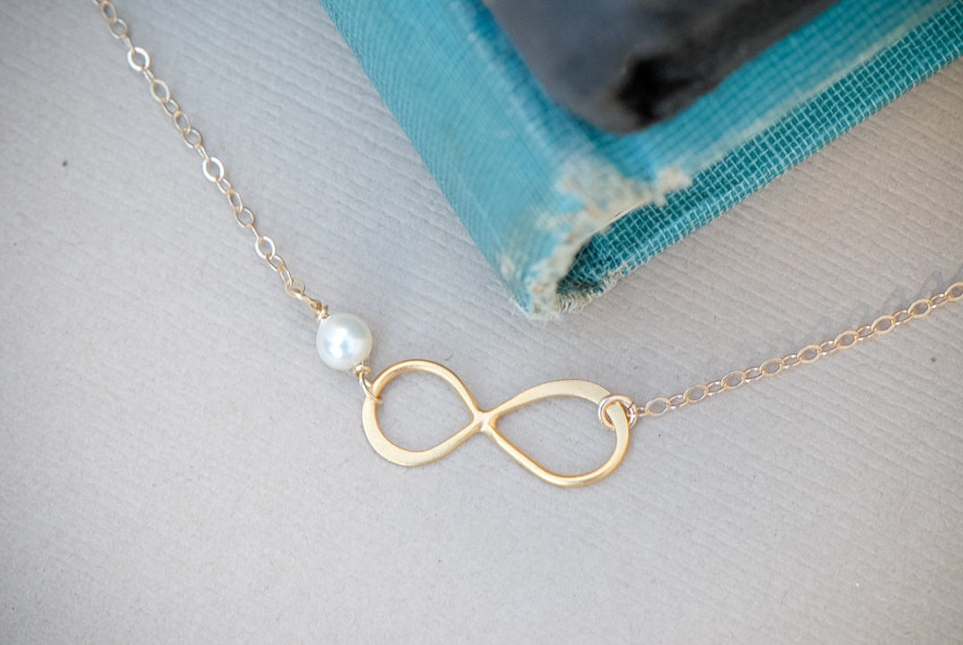 Infinity Pearl Necklace, Gold Pearl Infinity Pendant, Wedding Jewelry ...