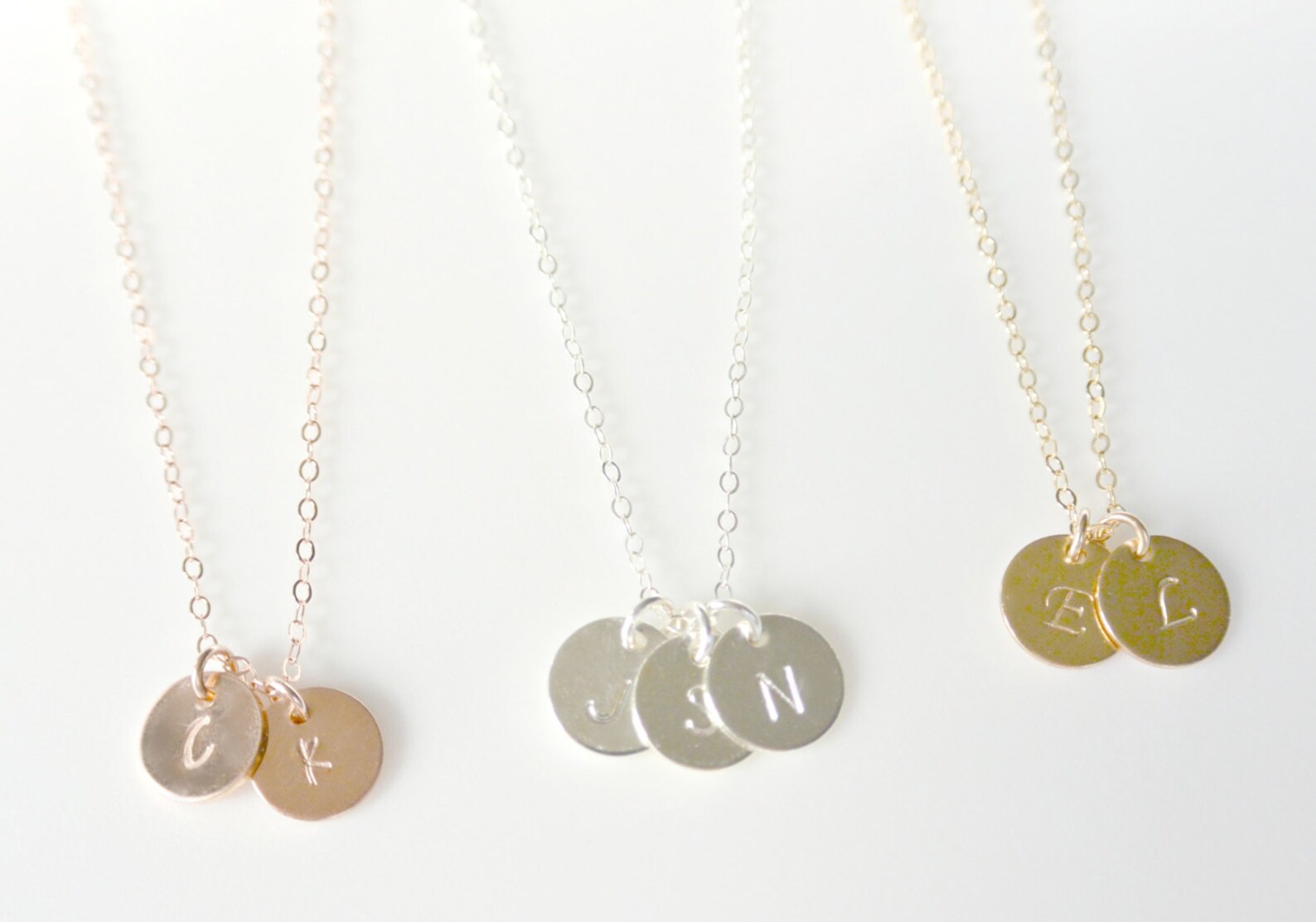 Monogram Disc Necklace, Dainty Personalized Initial Necklace, Silver ...