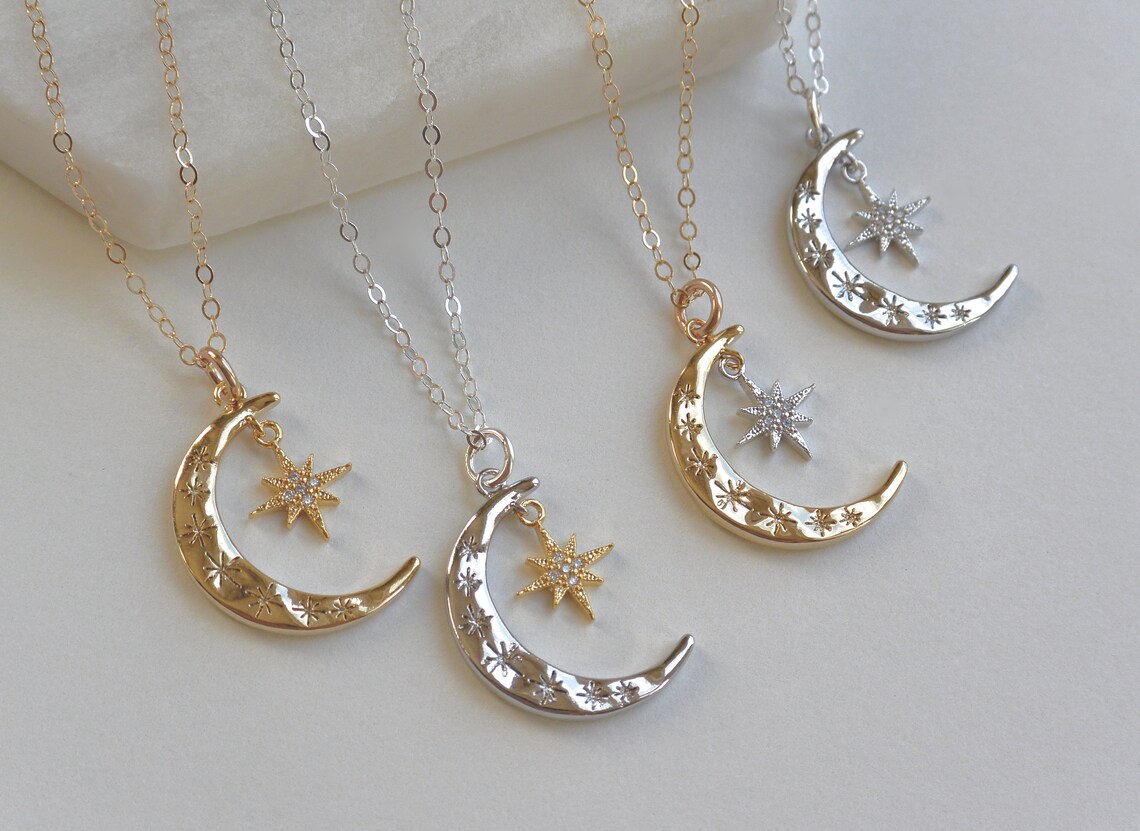 Celestial Moon Necklace North Star Jewelry Moon Necklace - Etsy