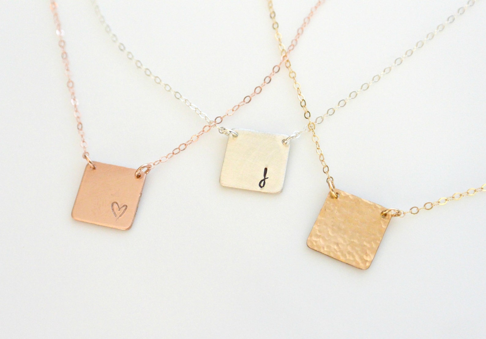 Square Initial Necklace Monogram Necklace Gold Silver Rose | Etsy