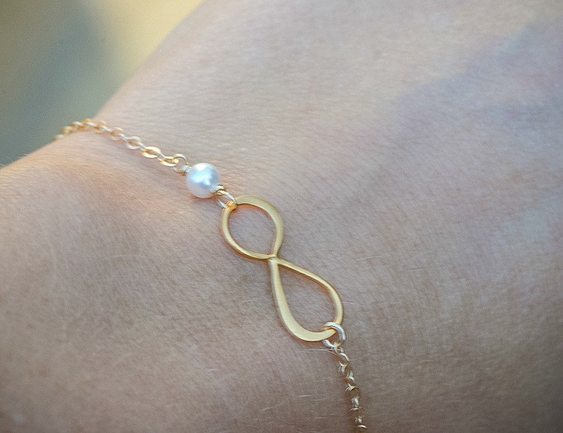Infinity Pearl Bracelet Gold Pearl Infinity Pendant Wedding - Etsy