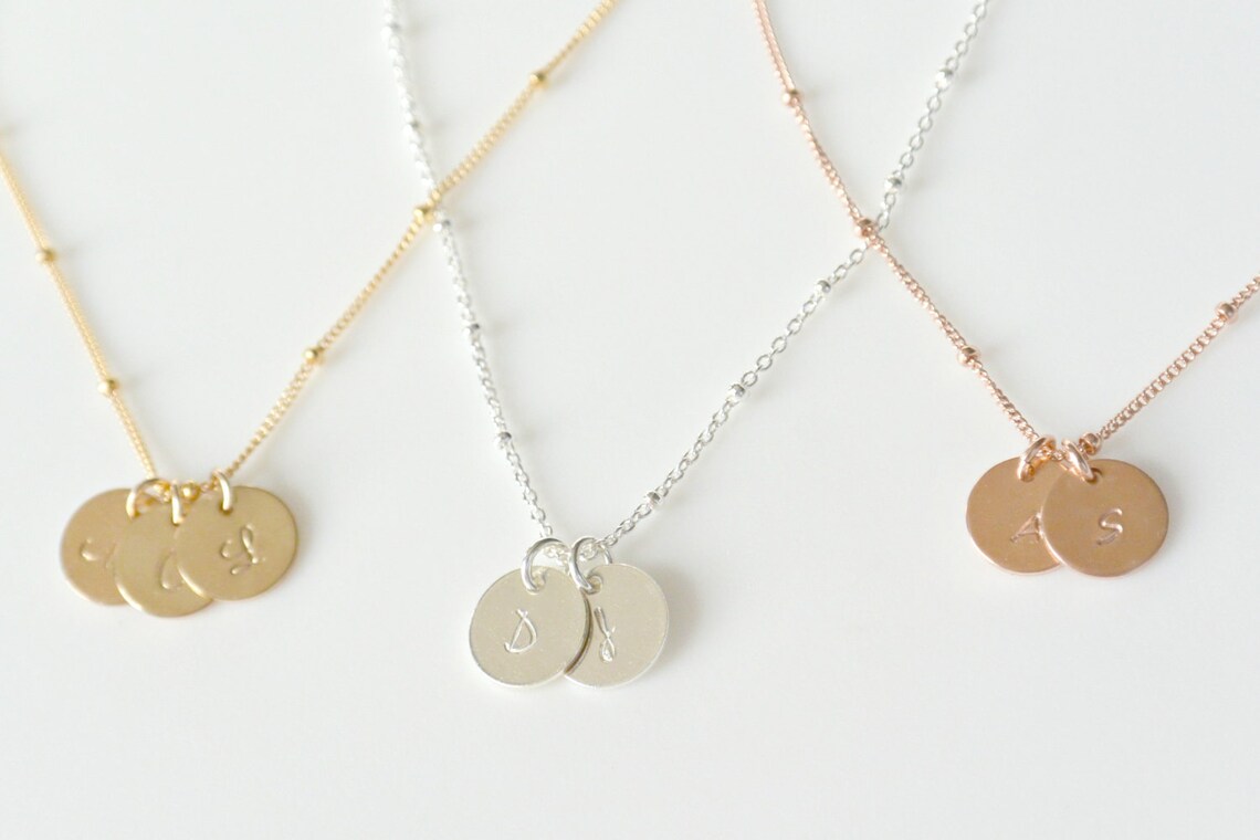 Beaded Initial Necklace Personalized Initial Necklace Silver - Etsy