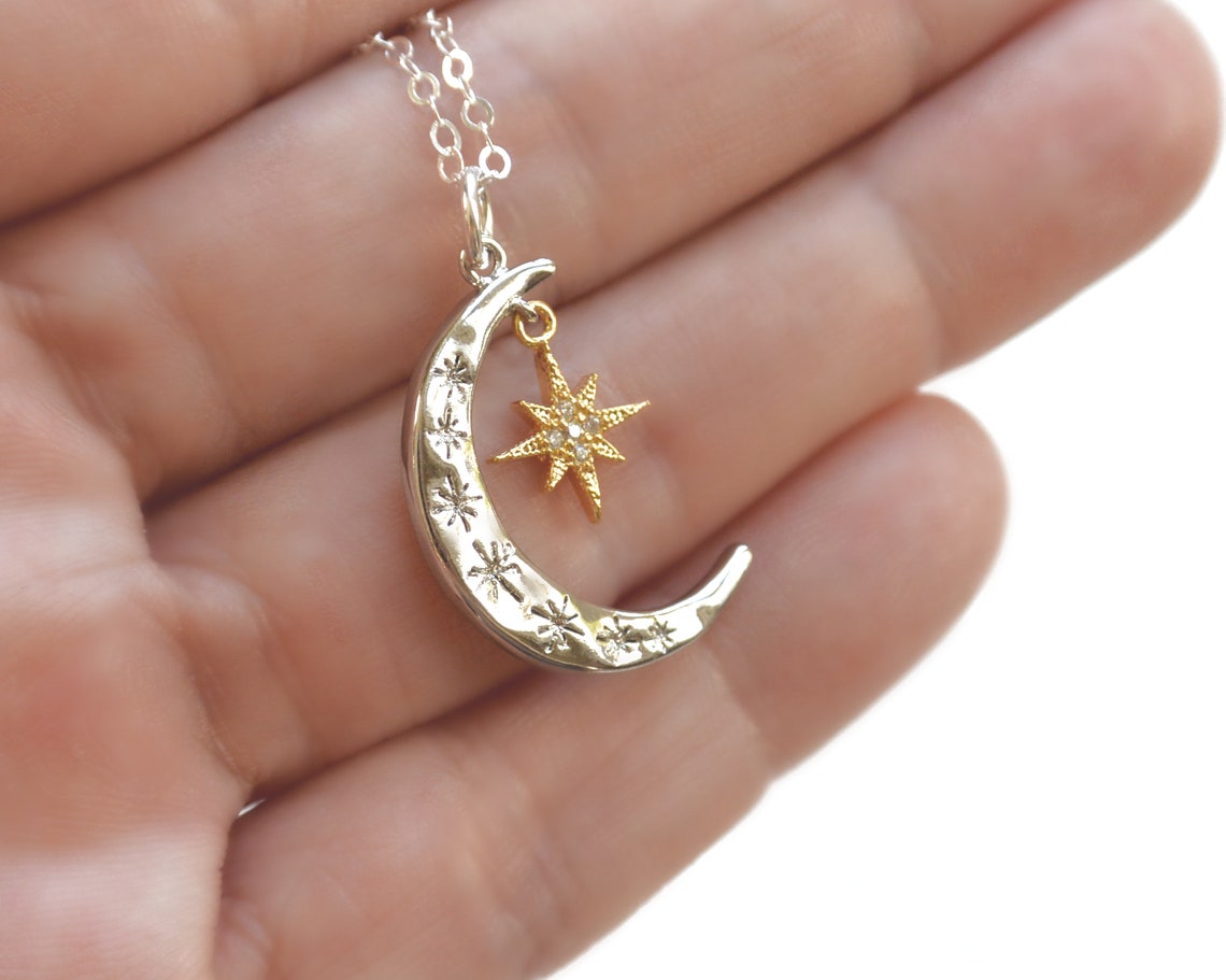 Celestial Moon Necklace North Star Jewelry Moon Necklace - Etsy