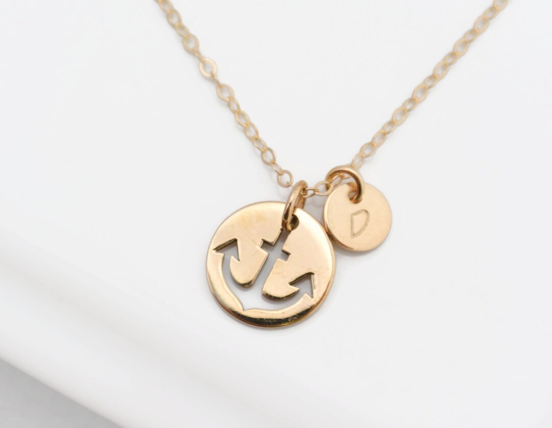 Personalized GOLD Anchor Necklace, Monogrammed Initial Charm Anchor ...