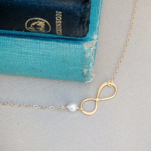 Infinity Pearl Necklace, Gold Pearl Infinity Pendant, Wedding Jewelry ...