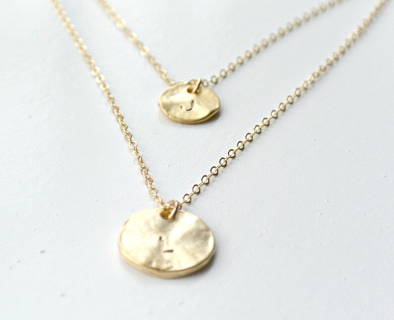 Disc Necklace GOLD Two Initials Discs Layered Long Necklace - Etsy