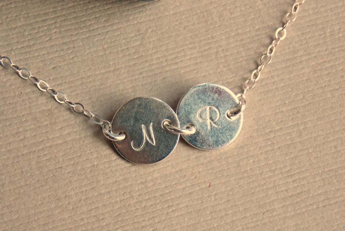 Two Disc Personalized Necklace, Tiny Initial Disc Sterling Silver ...