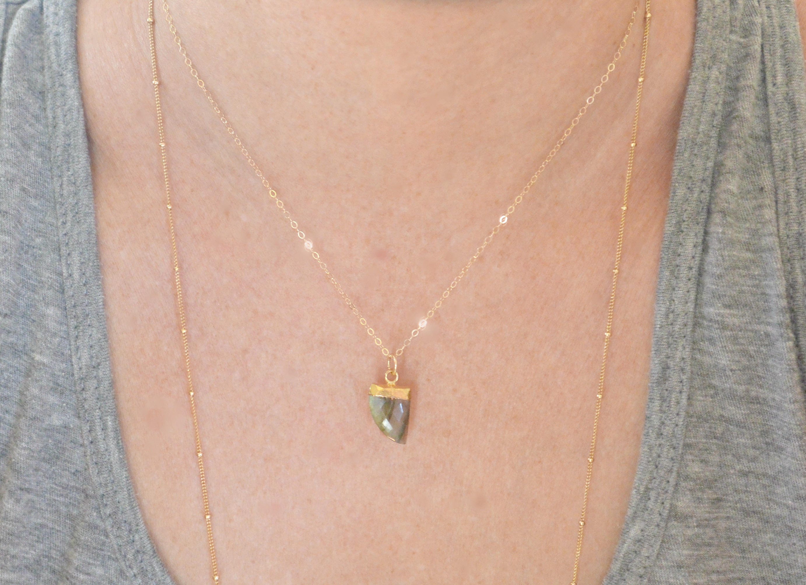 Gemstone Horn Necklace, Gold Necklace, Gemstone Necklace, Small Horn ...