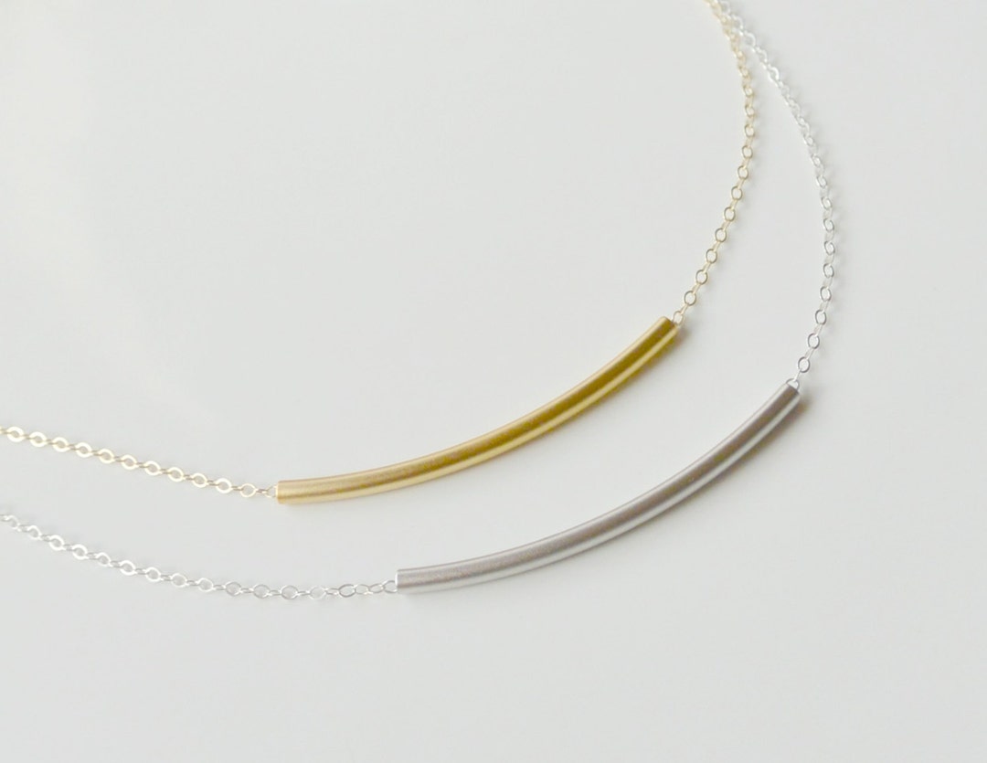 Tube Necklace, SILVER or GOLD Curved Minimalist Tube Bar Necklace ...
