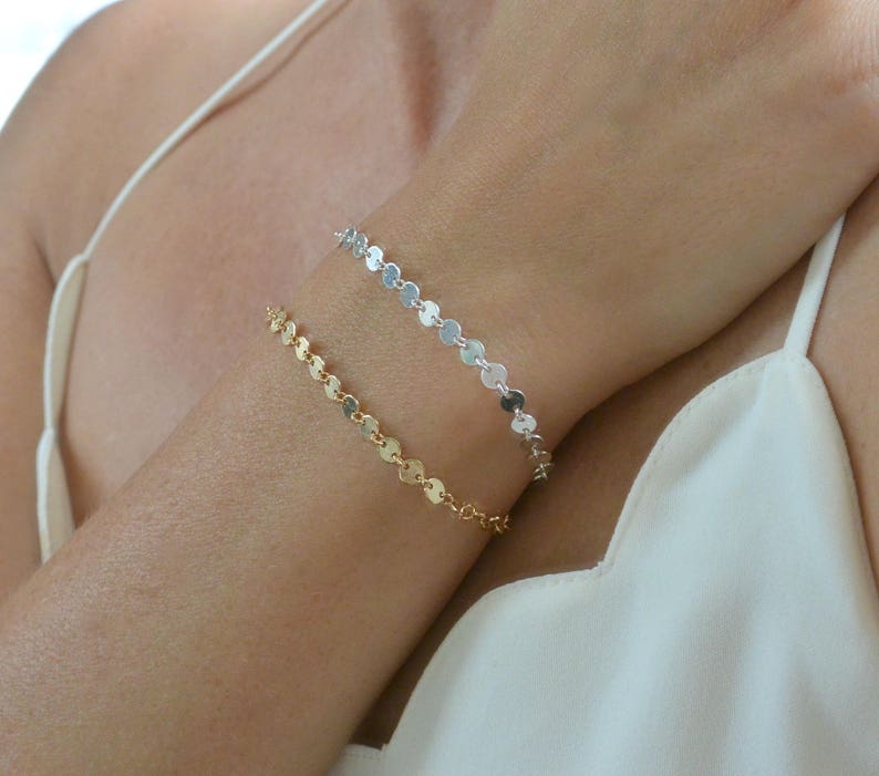 Disc Bracelet Gold Sequin Coin Disc Bracelet Everyday - Etsy