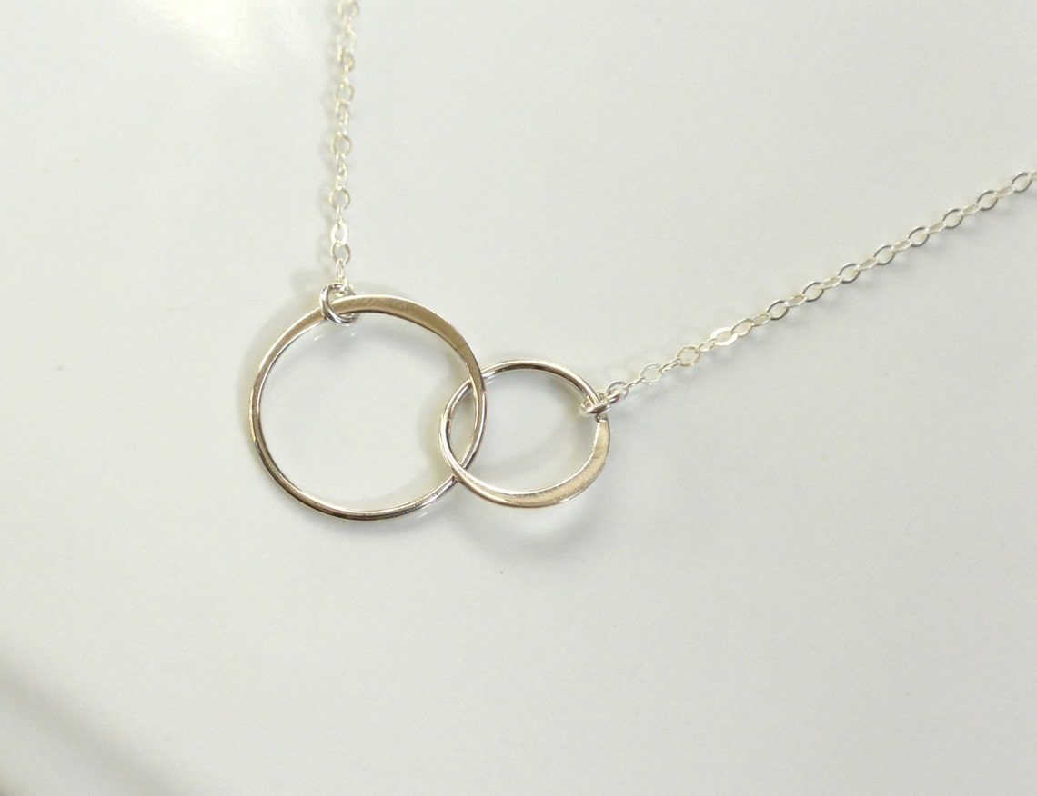 Interlocking Circles Necklace Sterling Silver Two Connected Etsy