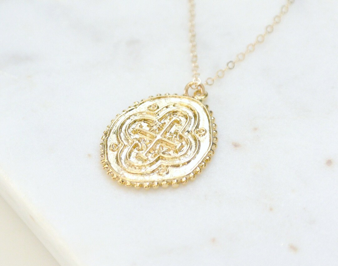 Cross Medallion Necklace, Vintage Coin Large Cross Pendant Jewelry ...