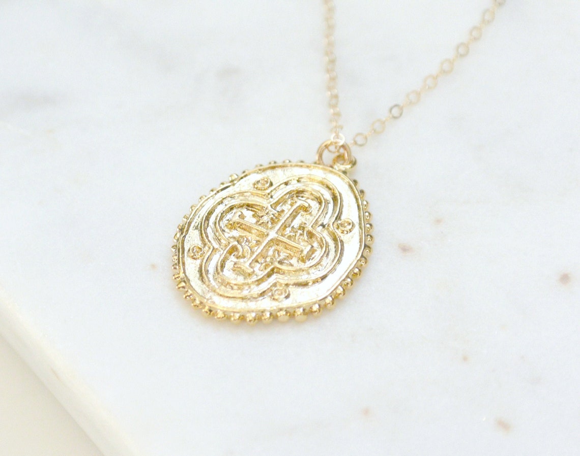 Cross Medallion Necklace Vintage Coin Large Cross Pendant | Etsy