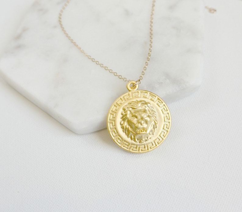 Gold Lion Medallion Necklace Roman Necklace Greek Coin - Etsy