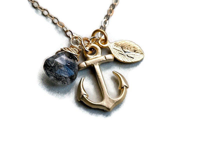 Gemstone Personalized Anchor Necklace Gold Anchor Necklace - Etsy