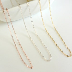Plain Chain Necklace, Simple Layering Necklace, Sterling Silver 14k ...