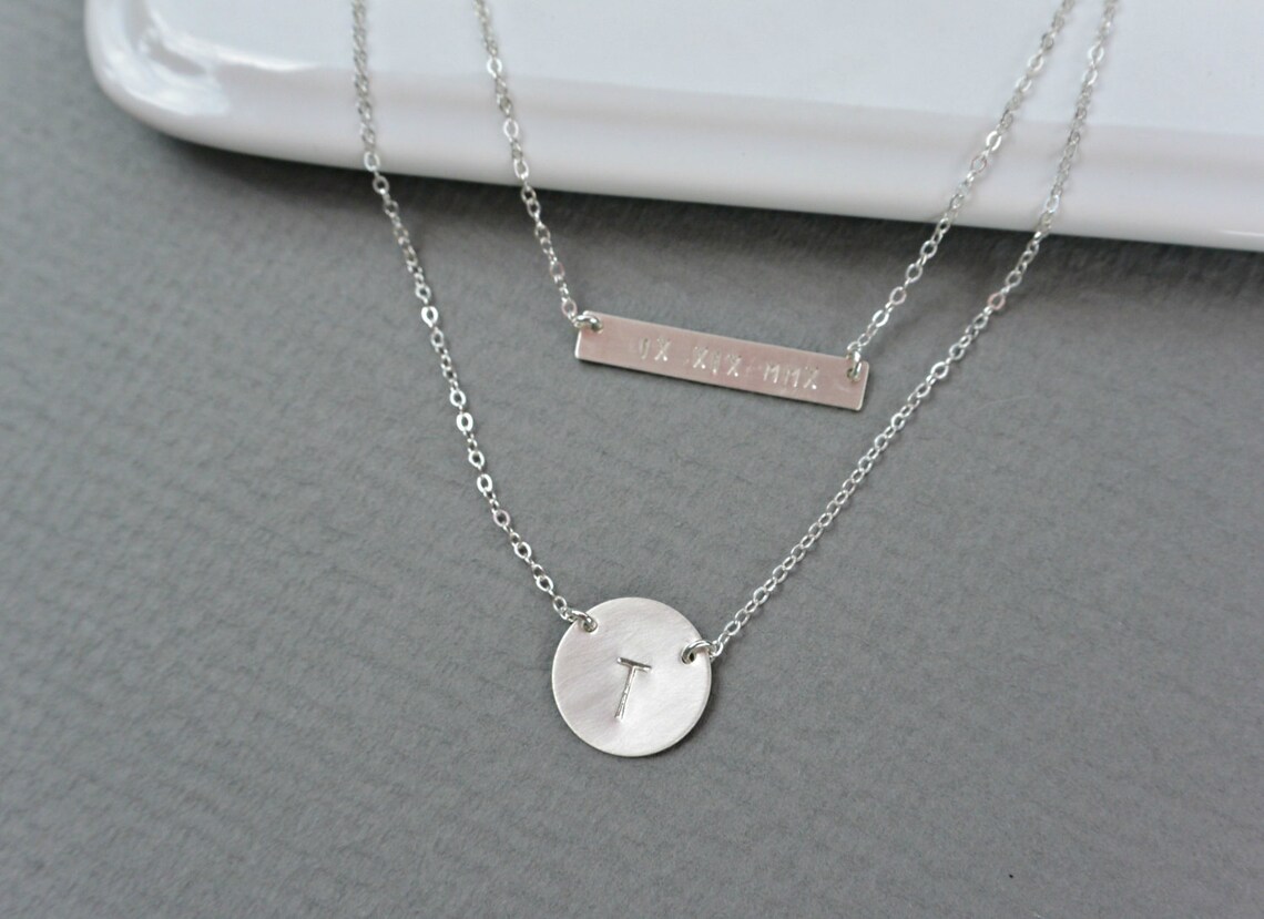 Sterling SILVER Nameplate Personalized Bar Initial Disc - Etsy