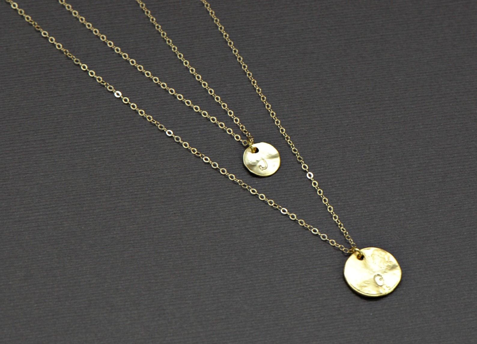 Disc Necklace GOLD Two Initials Discs Layered Long Necklace - Etsy