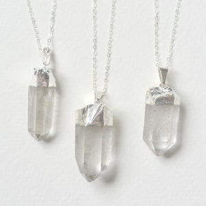 Silver Quartz Point Necklace, Raw Crystal Long Necklace, Quartz Crystal ...