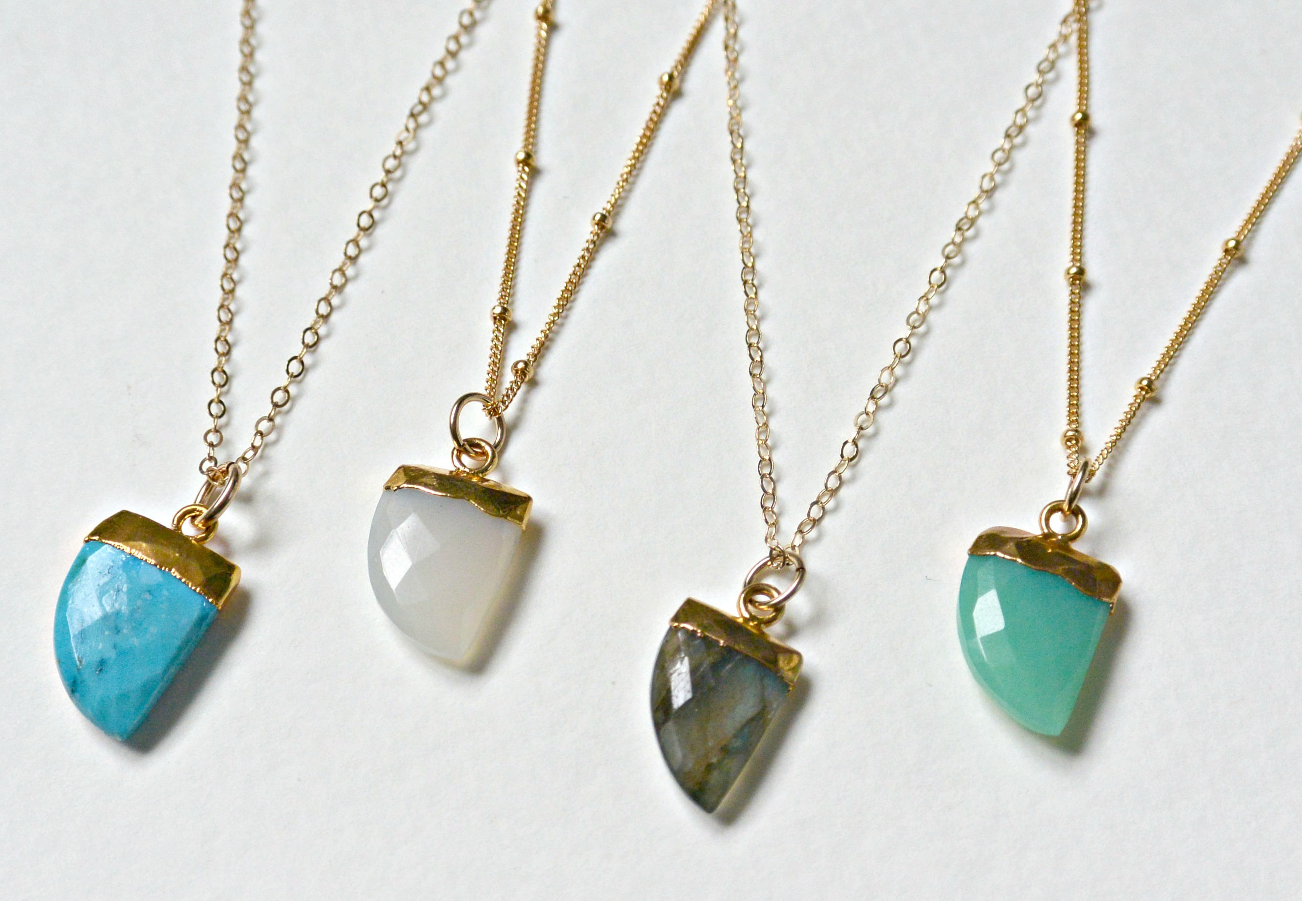 Gemstone Horn Necklace, Gold Necklace, Gemstone Necklace, Small Horn ...