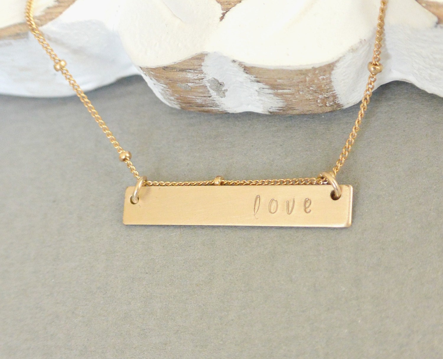 Gold Name Bar Necklace Dainty Beaded Chain Personalized Bar - Etsy