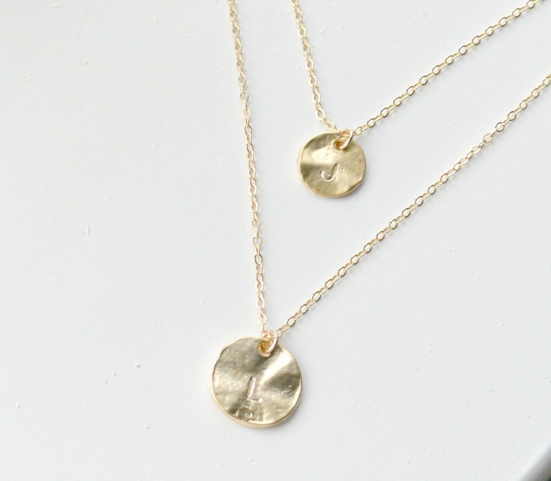 Disc Necklace GOLD Two Initials Discs Layered Long Necklace - Etsy
